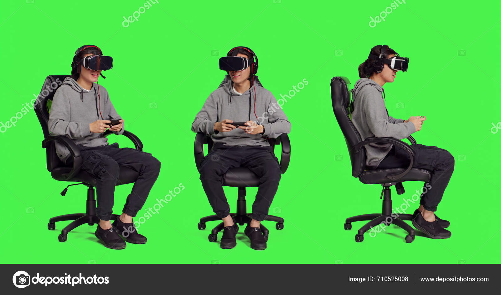 Person Rests Chair Greenscreen Backdrop Performs Video Games Using ...