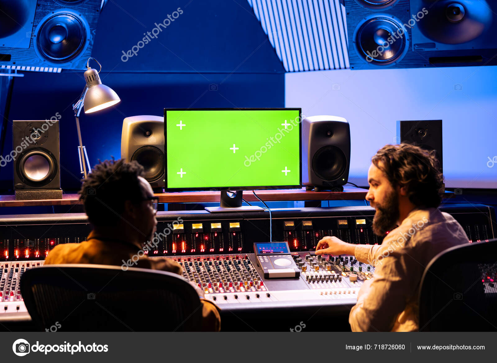 Musicians Team Working Together Mixing Tracks Isolated Monitor Screen ...