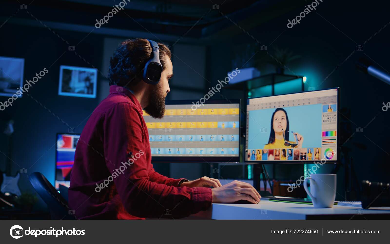 Photographer Using Photo Editing Software Display Multimedia Creative ...