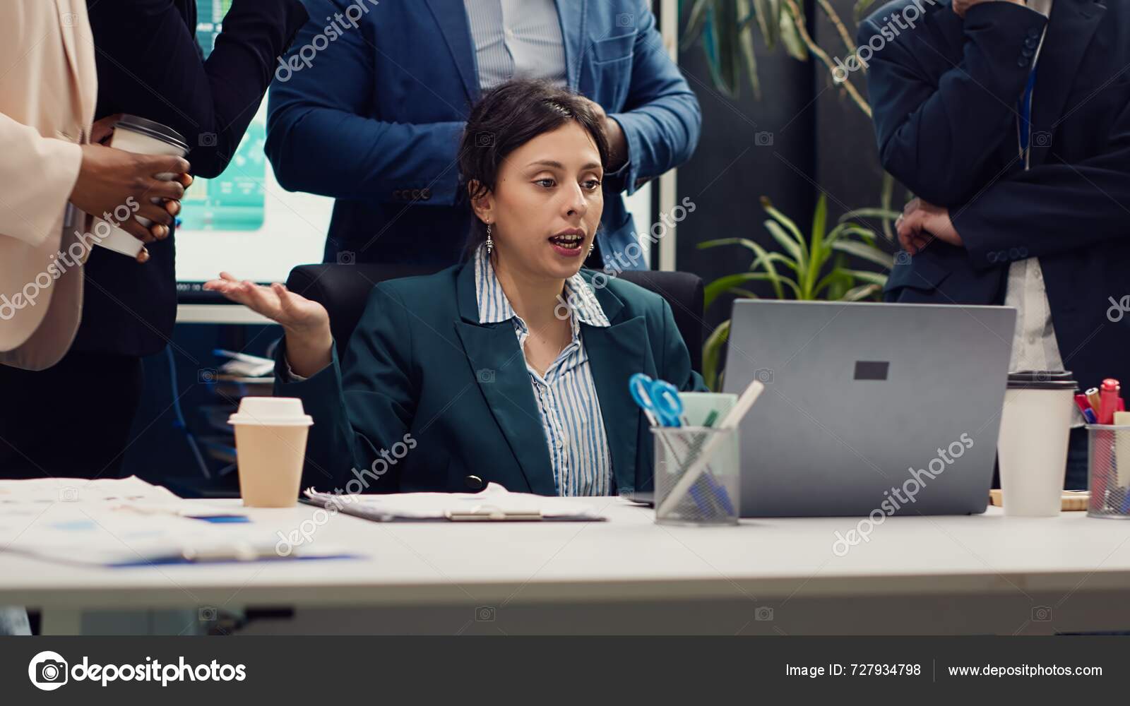 Employees Team Showing Project Updates Supervisor Crazy Manager Yelling ...