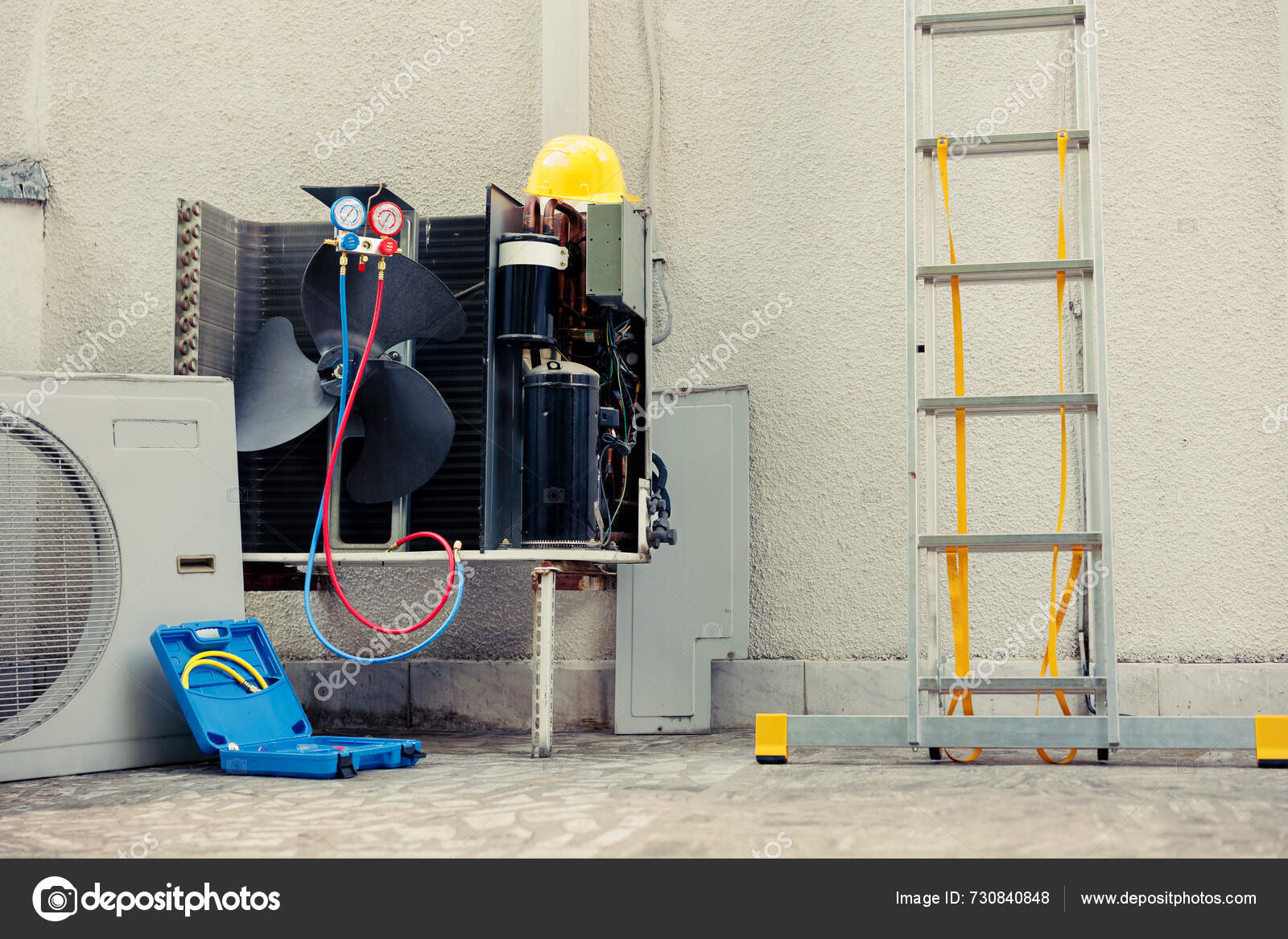 Broken Outdoor Air Conditioner Unit Need Fixing Next Technician Working ...