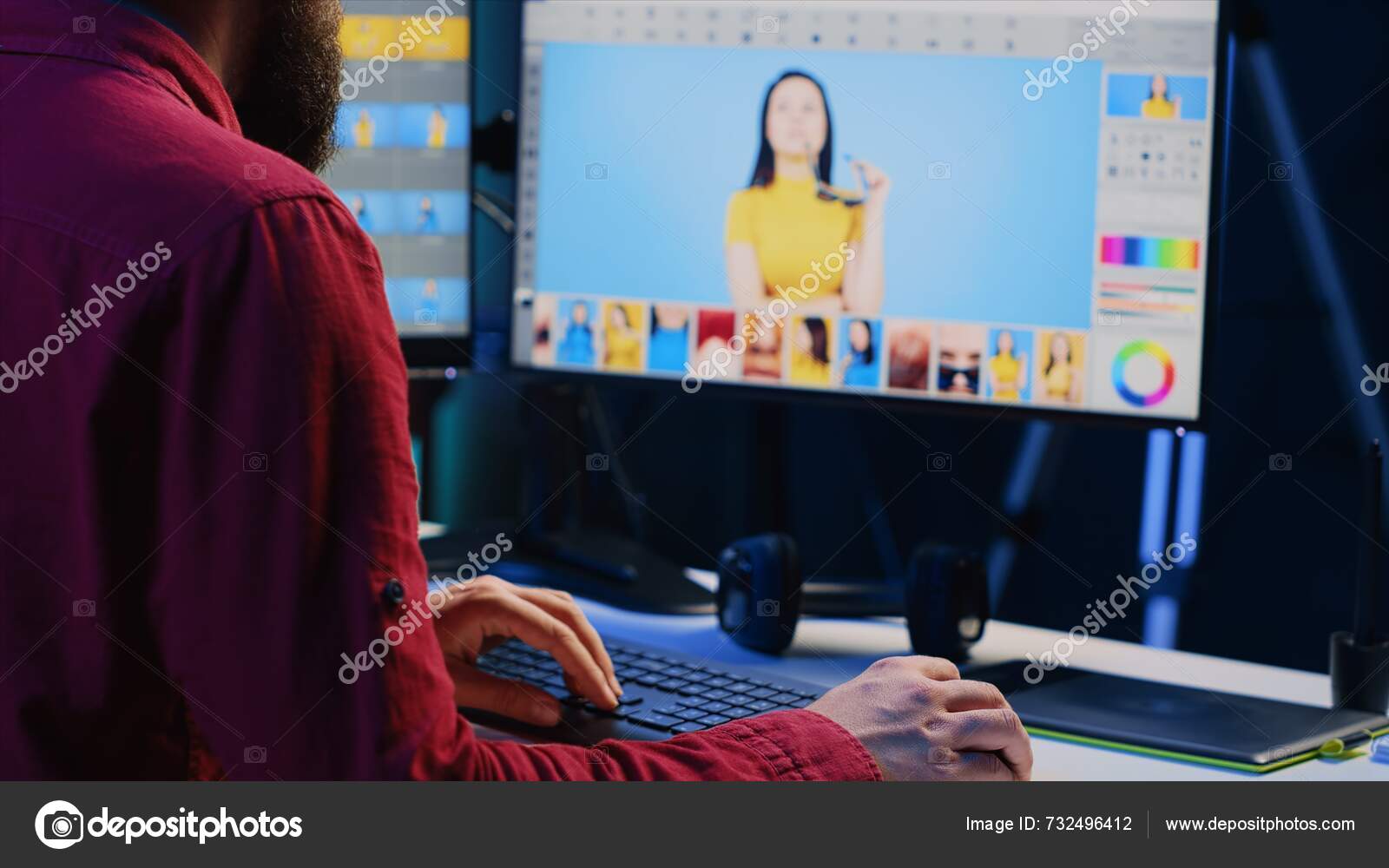 Photographer Using Advanced Photo Editing Software Make Improvement ...