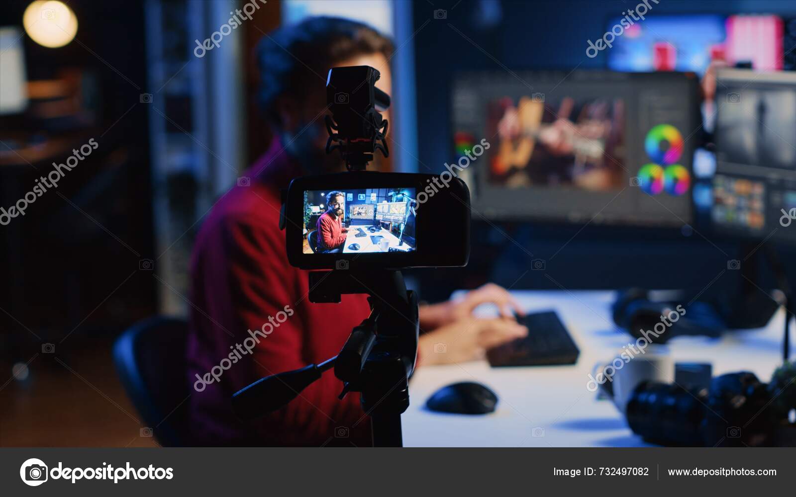 Photographer Content Creator Using Professional Camera Record Basic ...