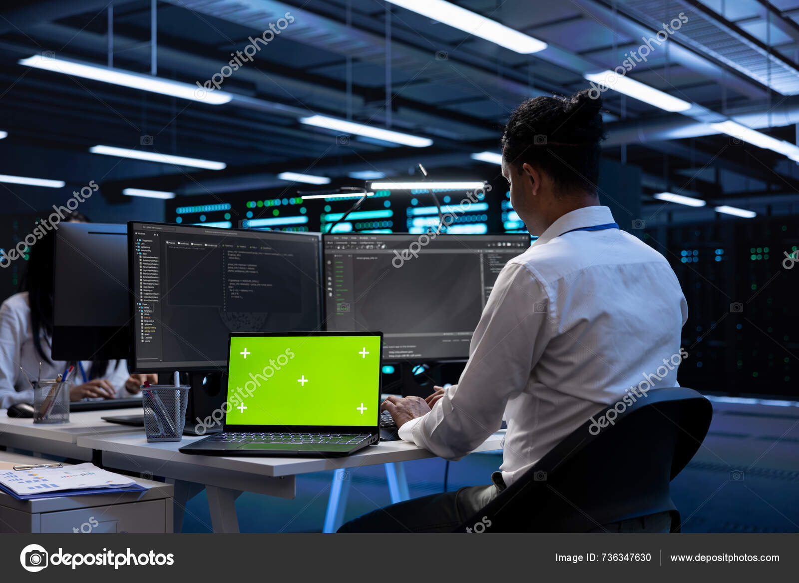 Engineer Server Hub Using Isolated Screen Laptop Repair Equipment Storing — Stock Photo ...