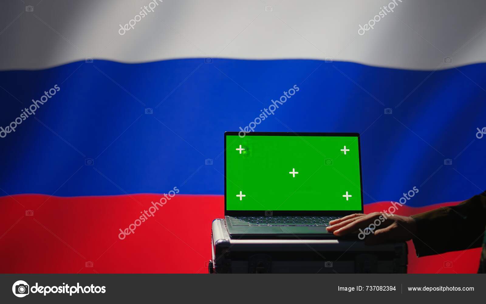 Russian Soldier Using Military Tech Green Screen Laptop Identify ...