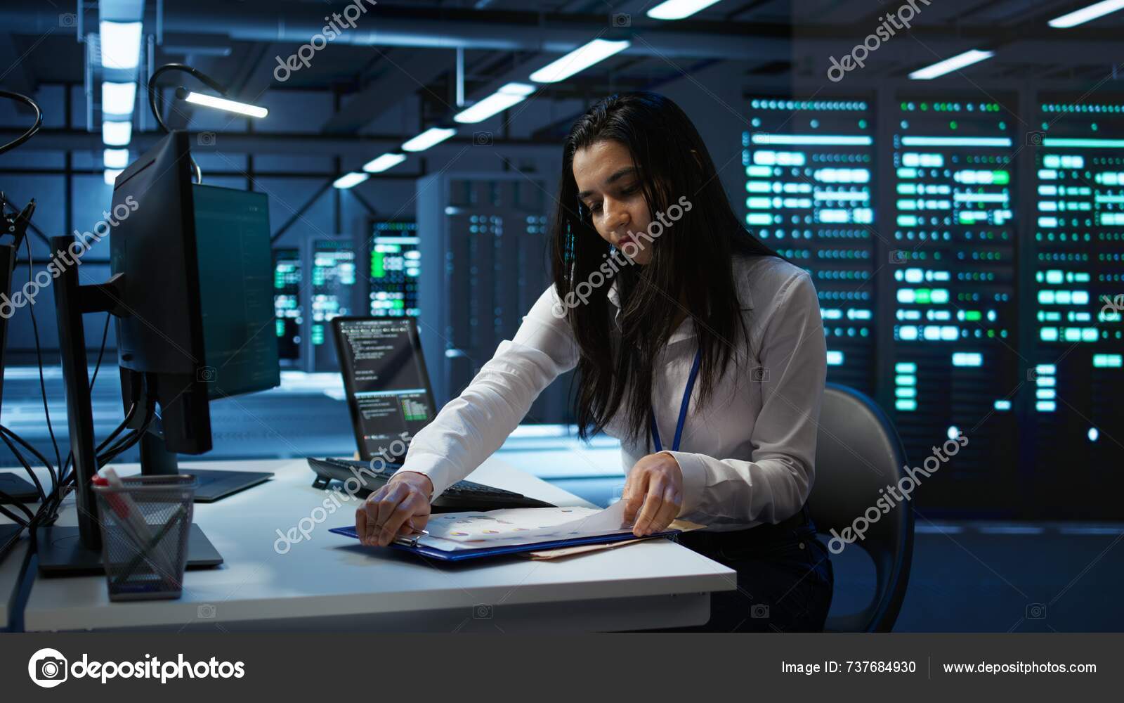 Engineer Data Center Installing Software Computer Helping Maintain Network Troubleshooting ...