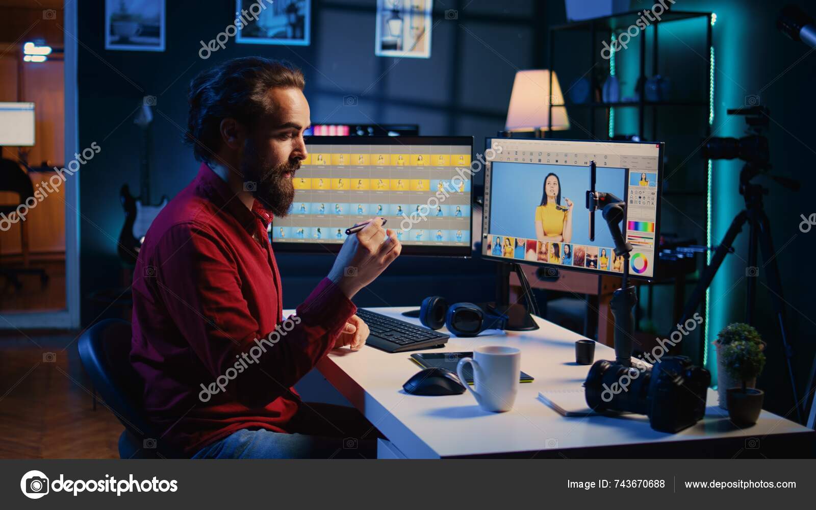 Photographer Filming Online Tutorial How Use Photo Editing Software ...
