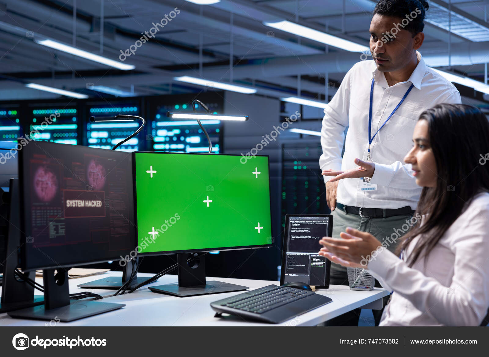 Programmers Doing Teamwork Server Hub Trying Protect Hardware Hacker Using — Stock Photo ...