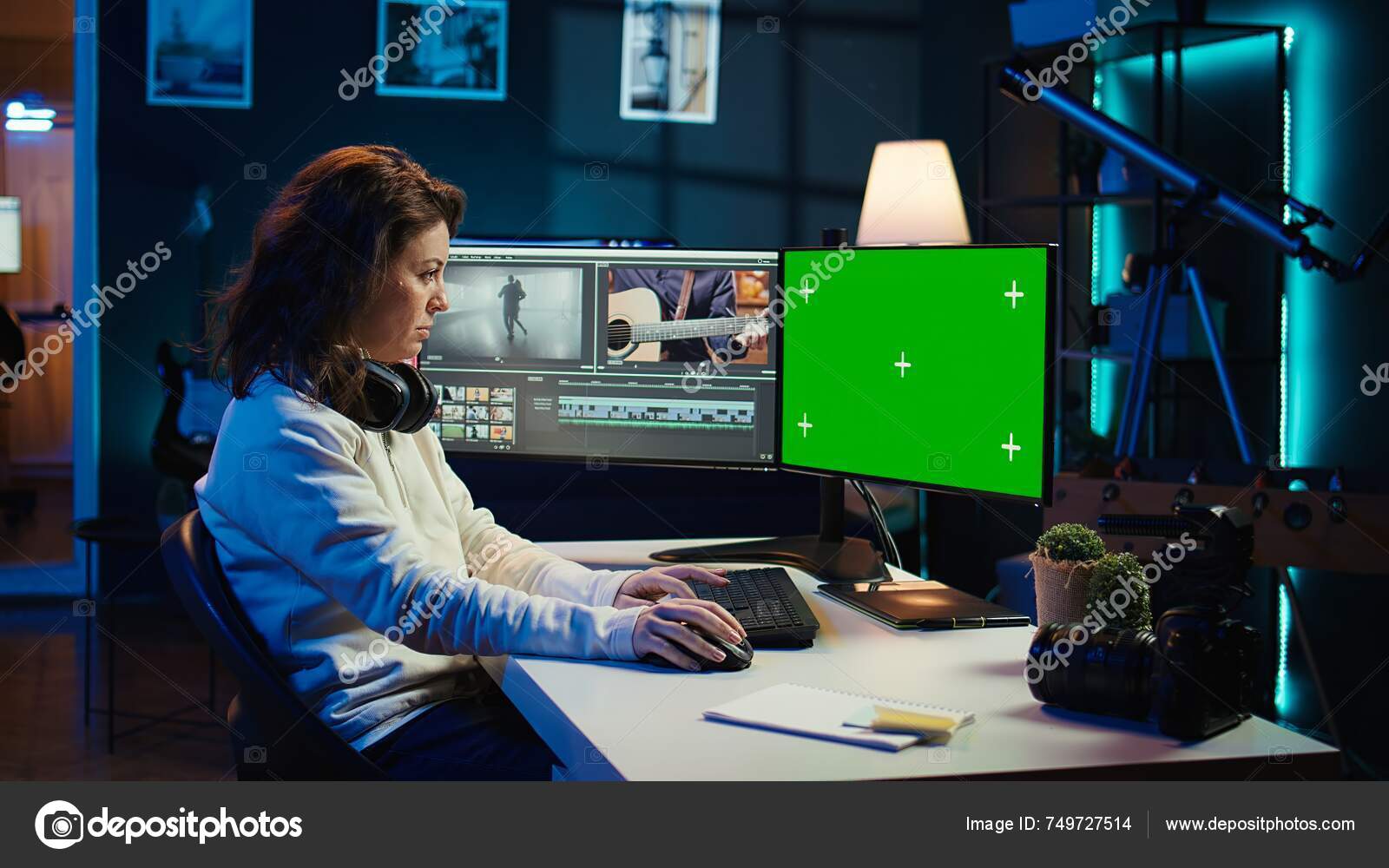 Videographer Uses Editing Software Chroma Key Computer Assemble Footage ...