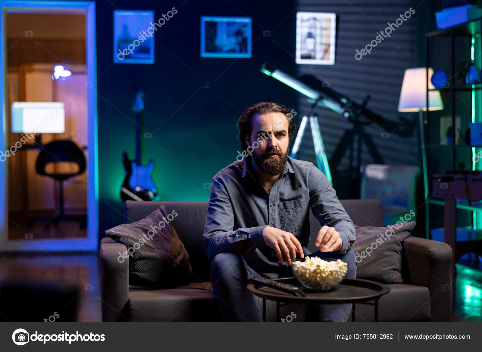 Lazy Couch Potato Watching Shows Eating Popcorn Engrossed Jaw Dropping ...