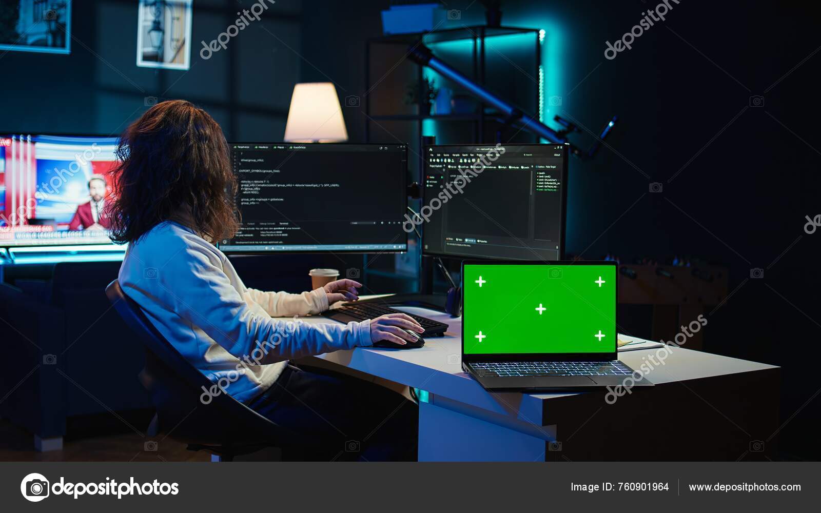 Admin Using Green Screen Laptop Implement Security Measures Protecting Company — Stock Photo ...