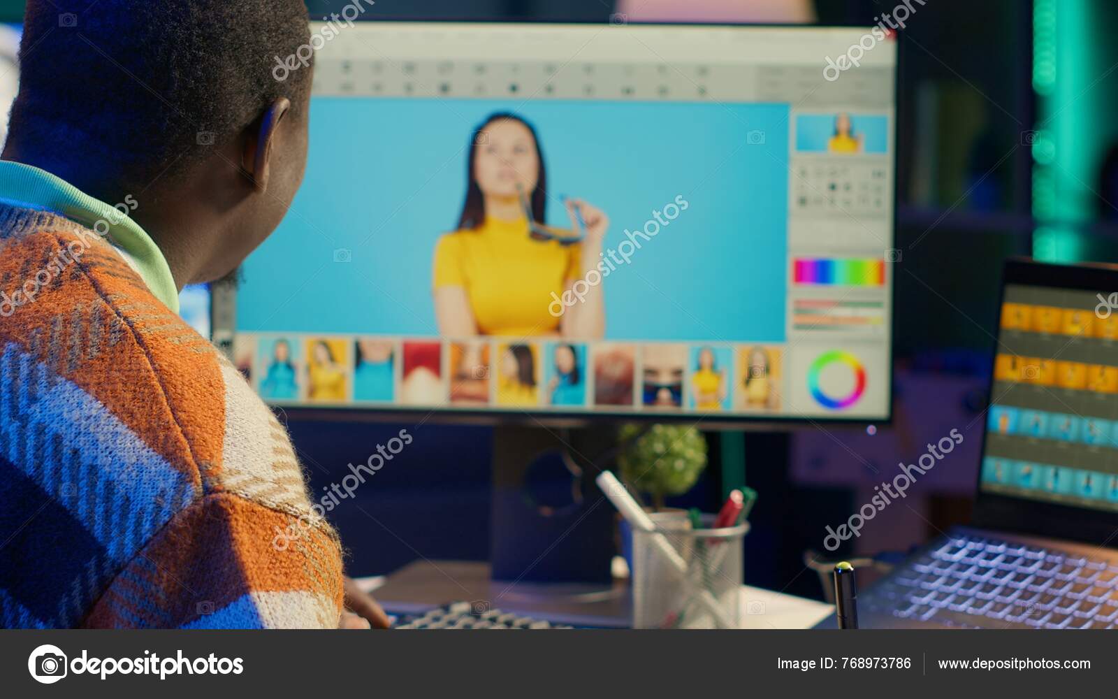 Remote Graphic Designer Using Advanced Editing Software Retouch Images ...