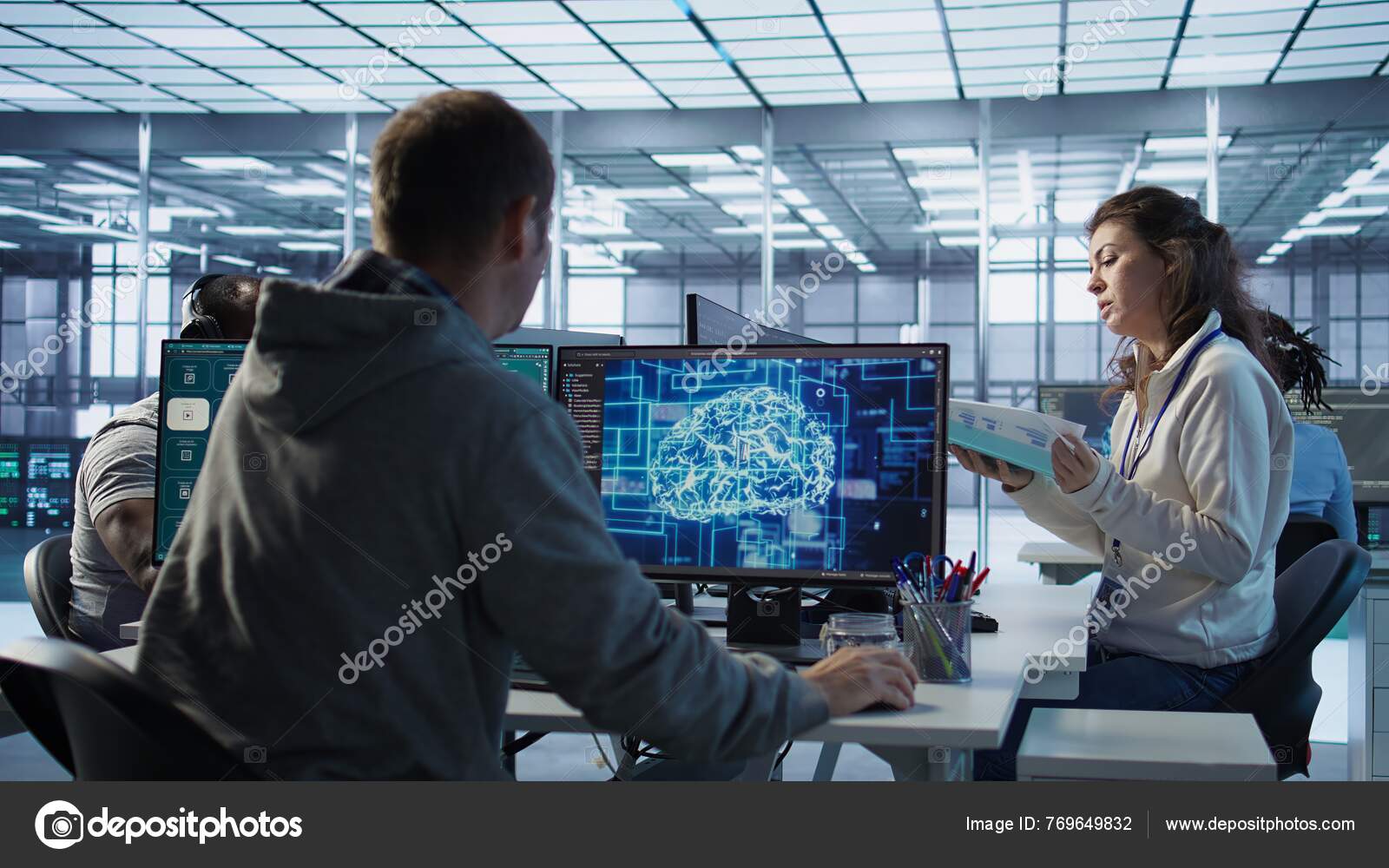 Manager Conducting Inspection Office Checking Progress Done Worker ...