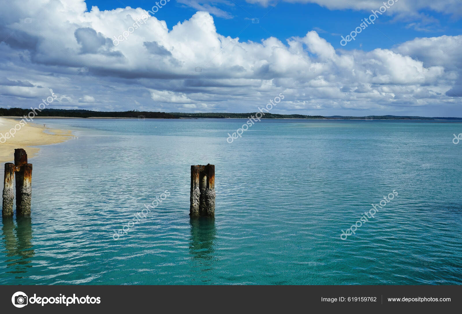 Cloudy Day View Old Jetty Post Clear Water Seisia Australia Stock Photo ...
