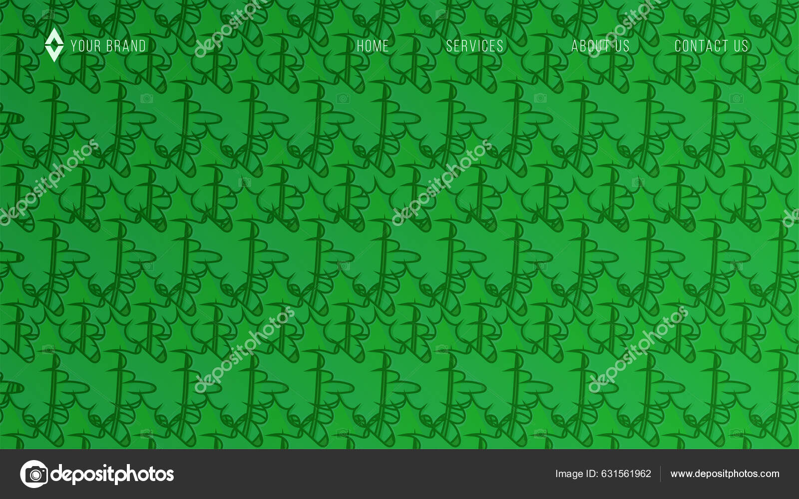 Green Nature Leaves Background Vector Website Template Floral Pattern ...