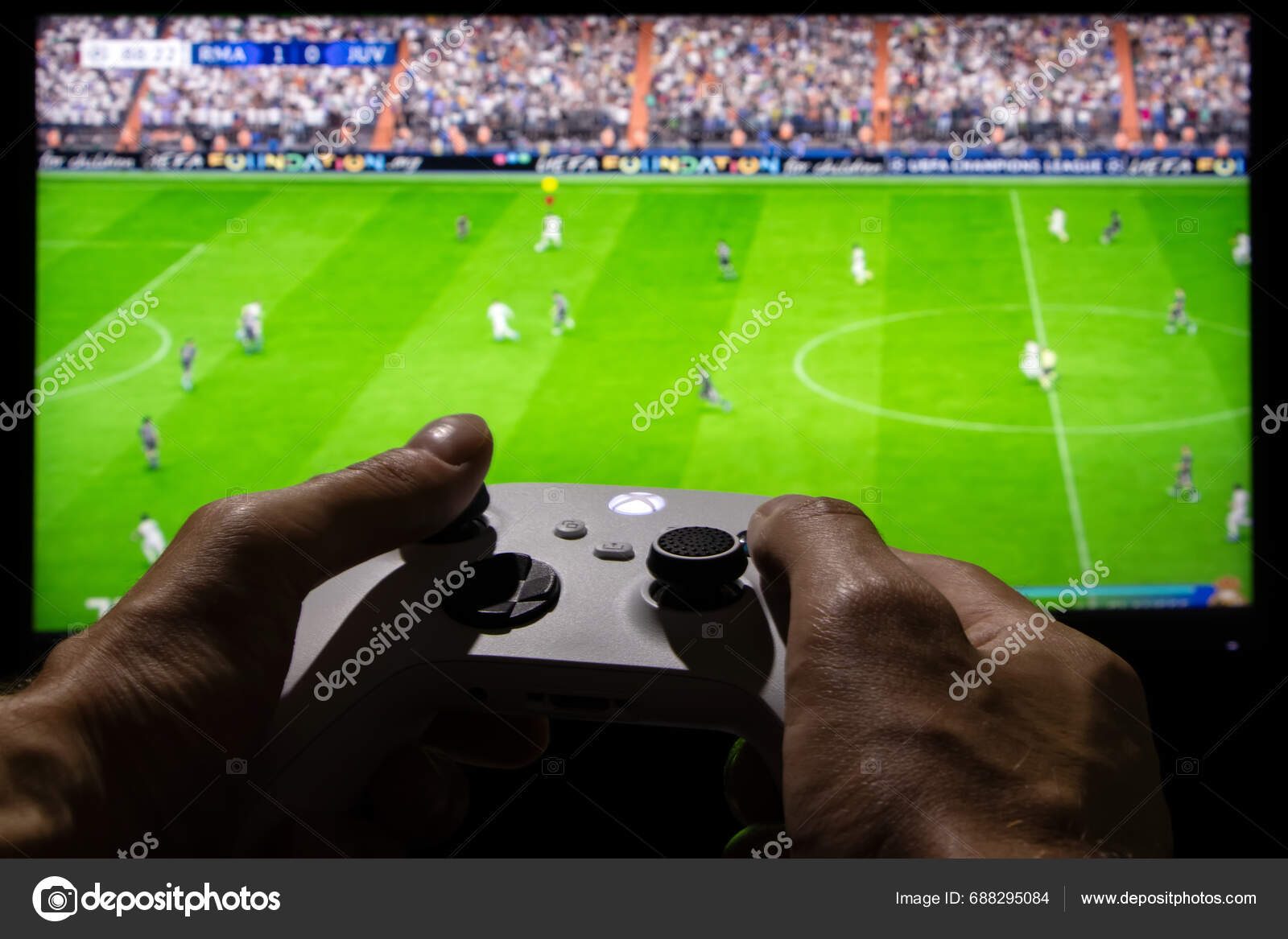 Dnipro Ukraine September 2023 Man Playing Xbox Controller Screen ...