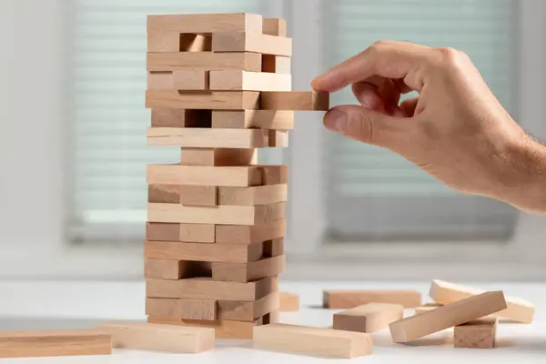 Board Game Tower Made Wooden Blocks Tower Unevenly Shifted Wooden ...
