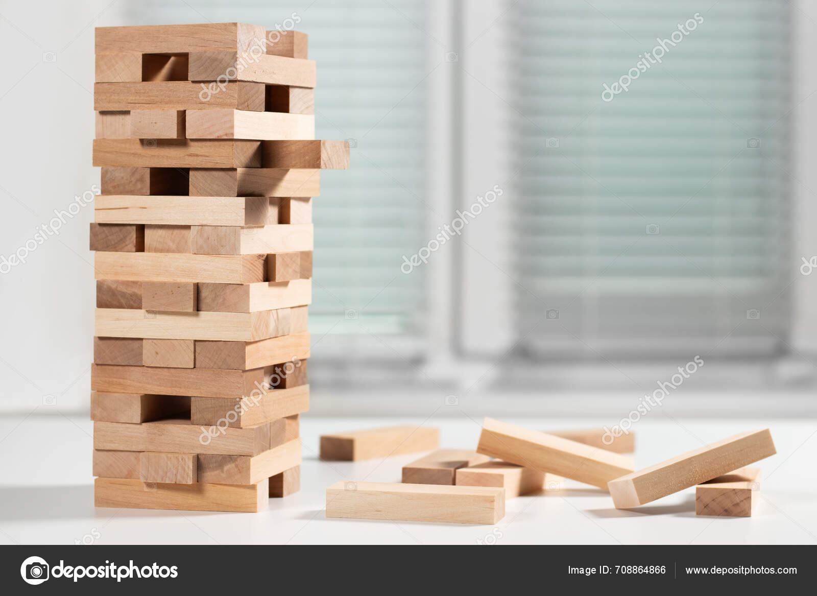 Board Game Tower Made Wooden Blocks Tower Unevenly Shifted Wooden ...