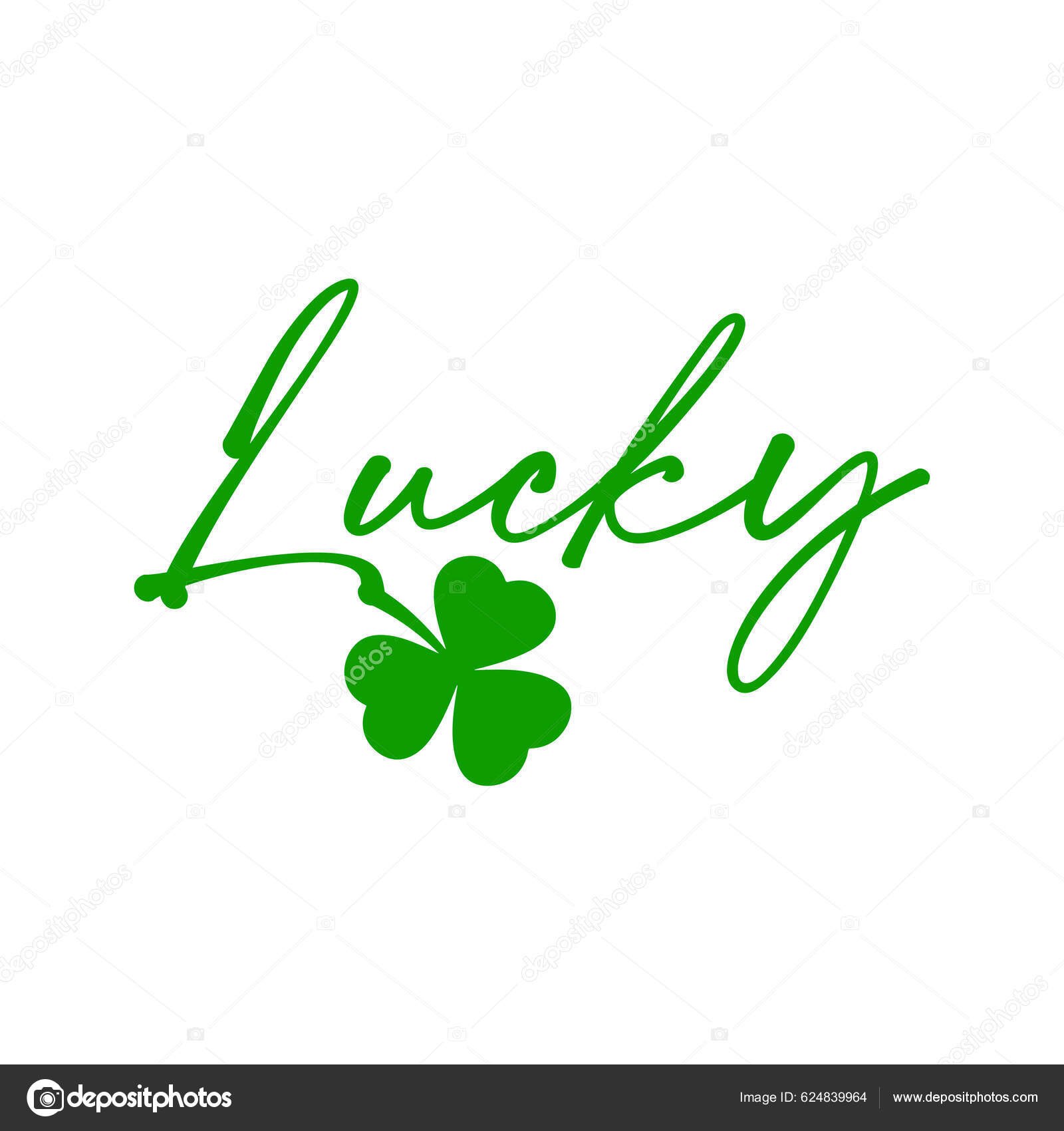 Lucky Hand Lettering Word Clover Leaves Vector Typography Patrick's Day ...
