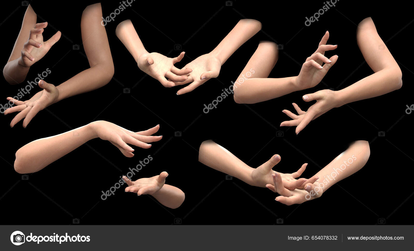 Isolated Studies Women's Hands Various Poses Realistic Cgi — Stock ...