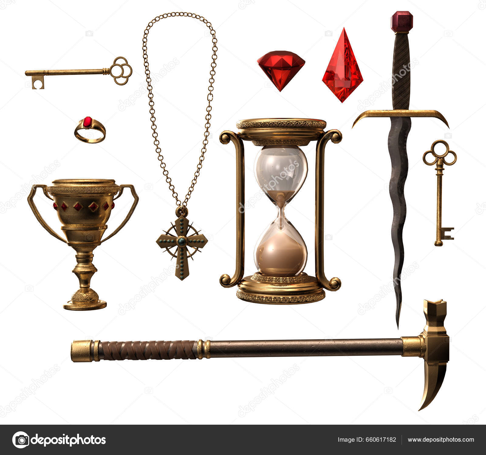 Cgi Render Treasure Items Jewels Weapons Key — Stock Photo © Ravven ...