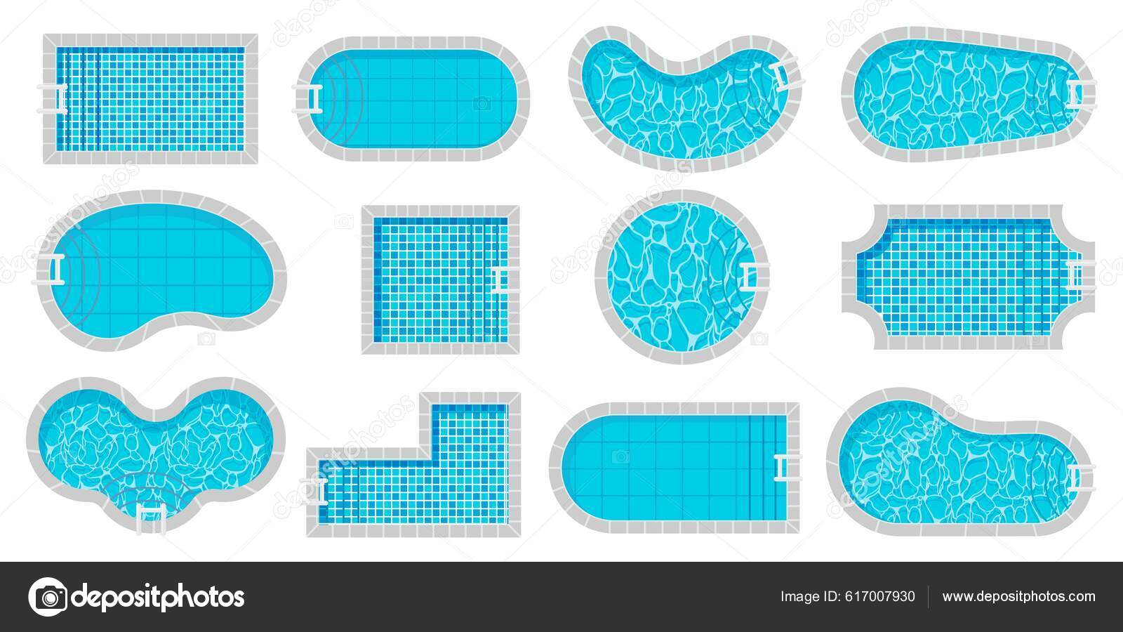 Vista Superior Piscina Piscinas Diferentes Formas Estilo Dibujos ...