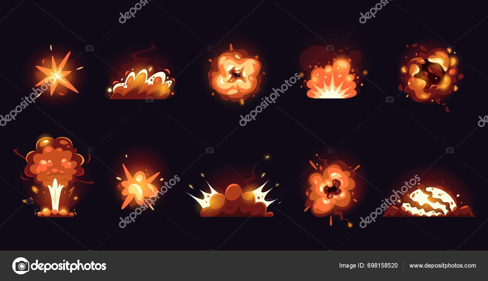 Cartoon Explosions Comic Fantasy Blast Effect Fire Smoke Energy ...