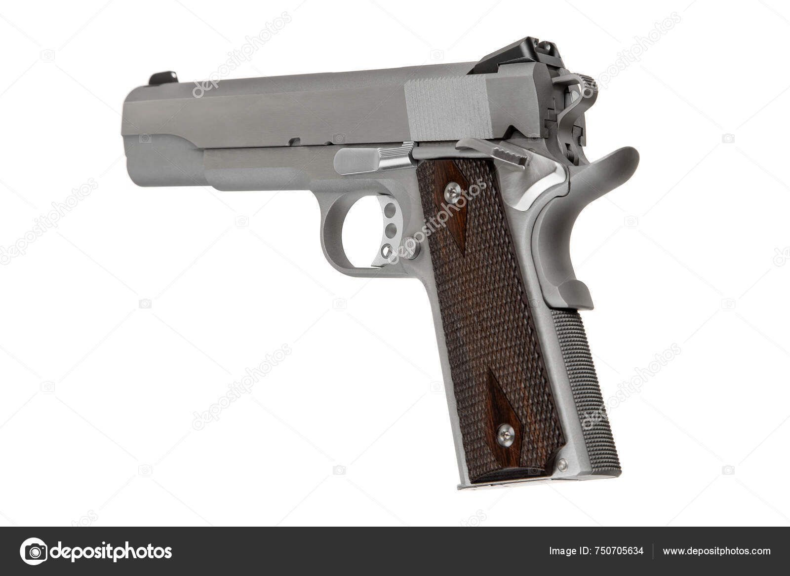 Silver Pistol Wooden Handle Short Barreled Weapon Modern Semi Automatic — Stock Photo ...