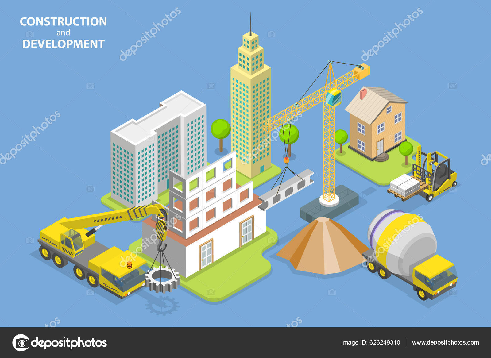 Isometric Flat Vector Conceptual Illustration Construction Development ...