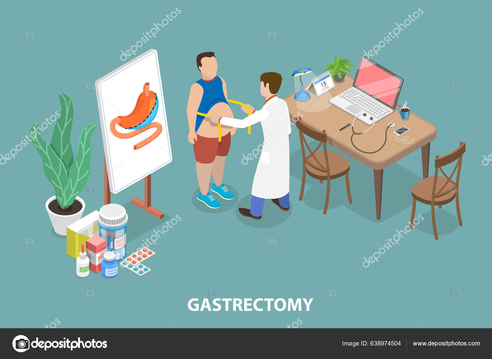 Isometric Flat Vector Conceptual Illustration Gastrectomy Stomach ...