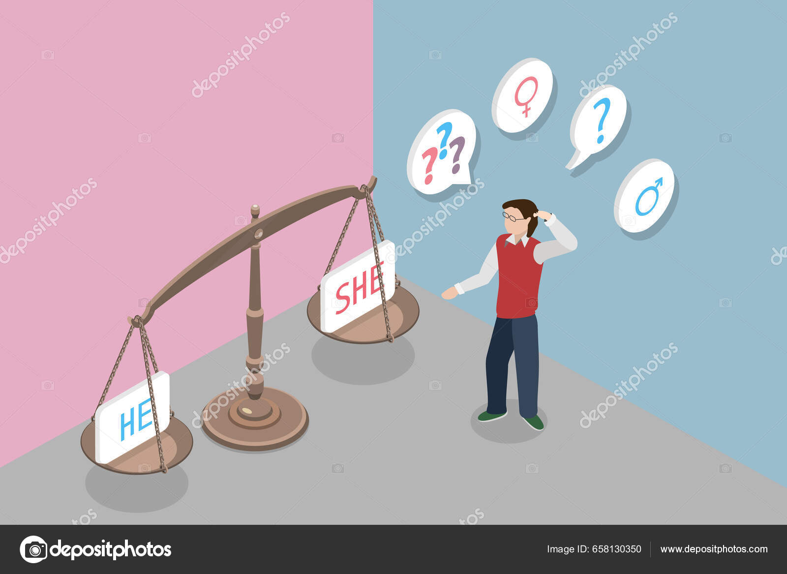 Isometric Flat Vector Conceptual Illustration Thinking Gender Roles ...