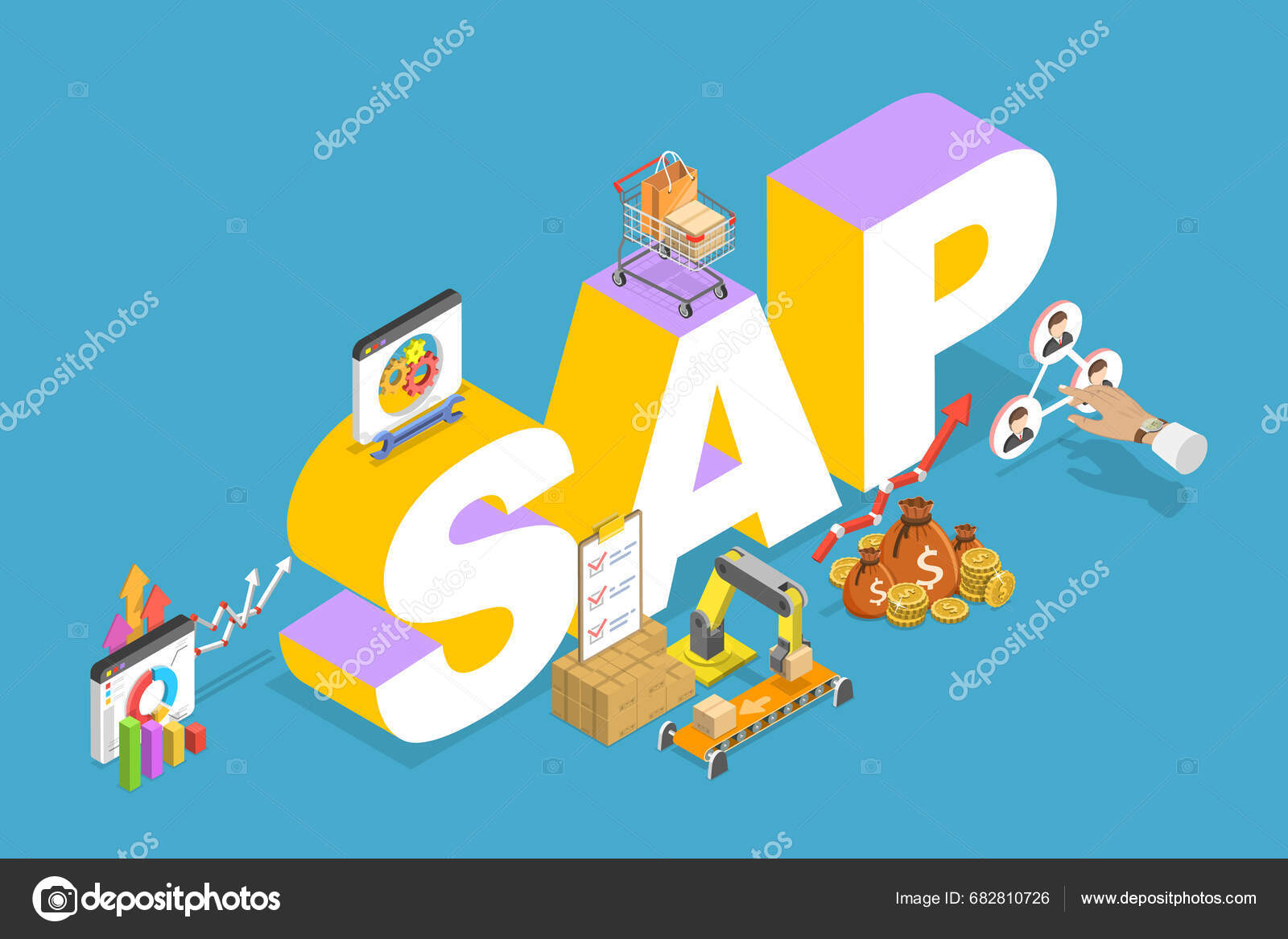 Isometric Flat Vector Illustration Sap Business Automation Software ...