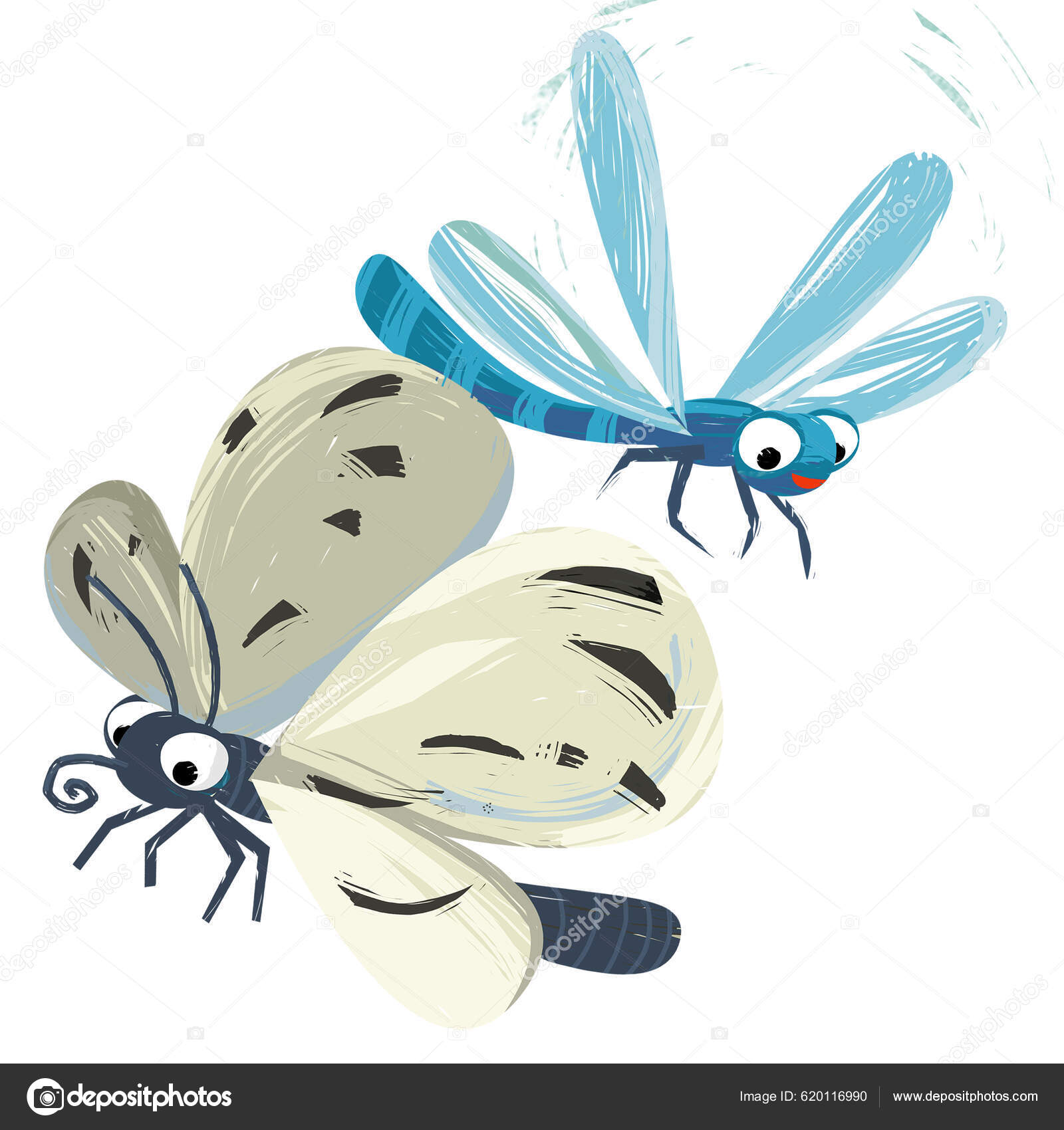 Cartoon Scene Funny Bug Insect Flying Isolated Illustration Children ...