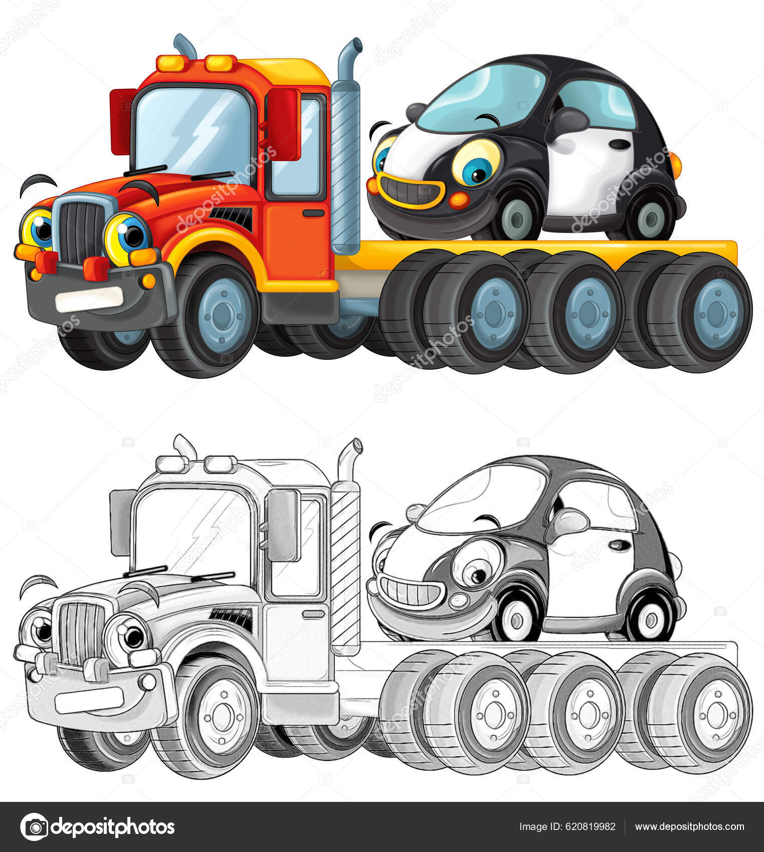 Cartoon Scene Tow Truck Driving Load Other Car Isolated Illustration ...