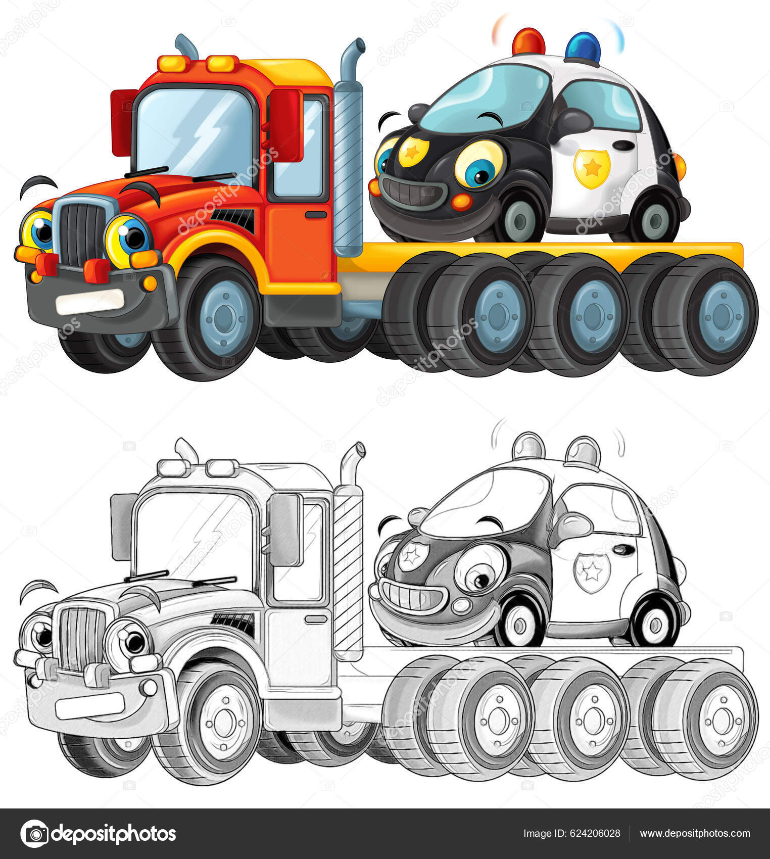 Cartoon Scene Tow Truck Driving Load Other Car Isolated Illustration ...