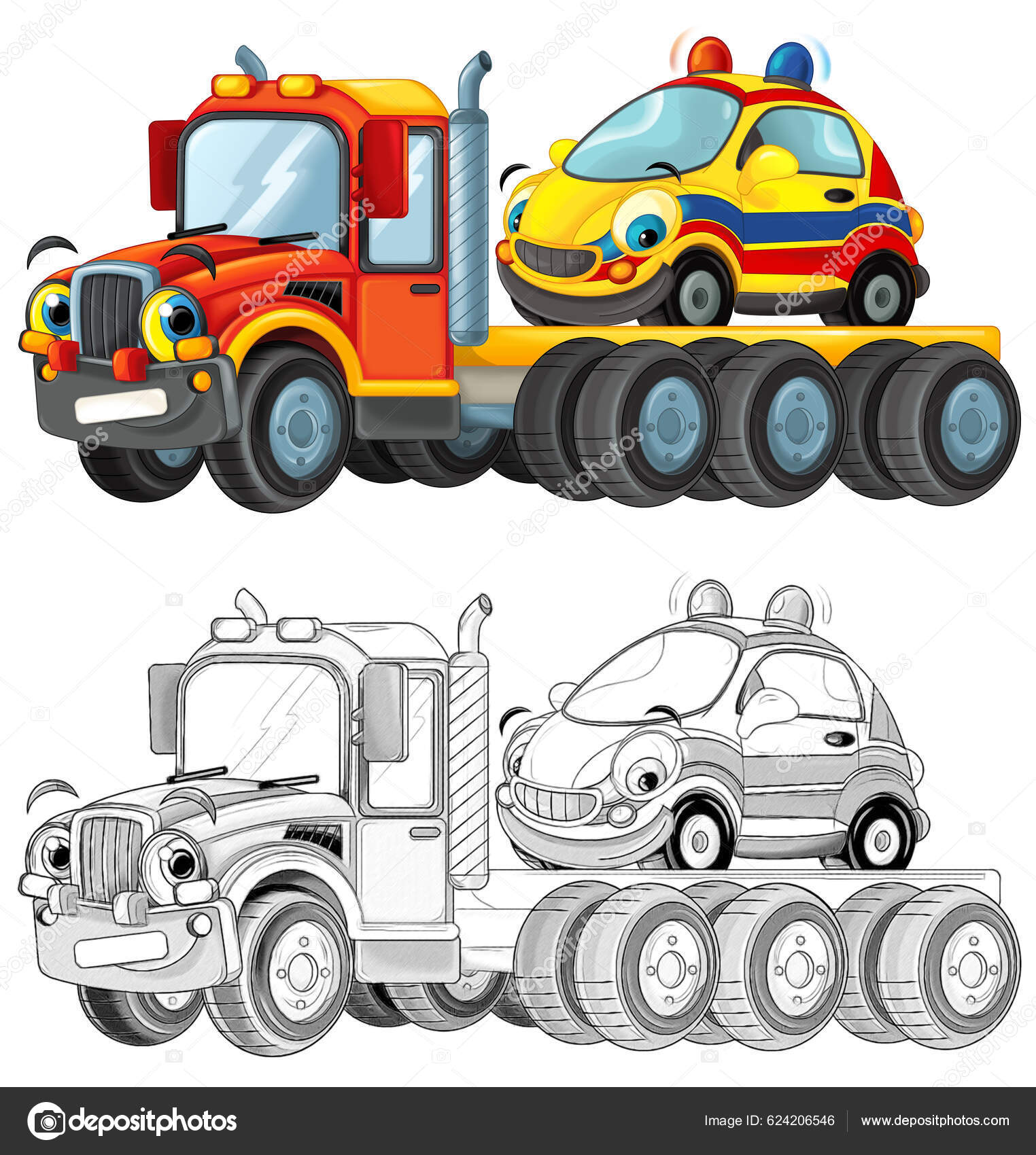 Cartoon Scene Tow Truck Driving Load Other Car Isolated Illustration ...