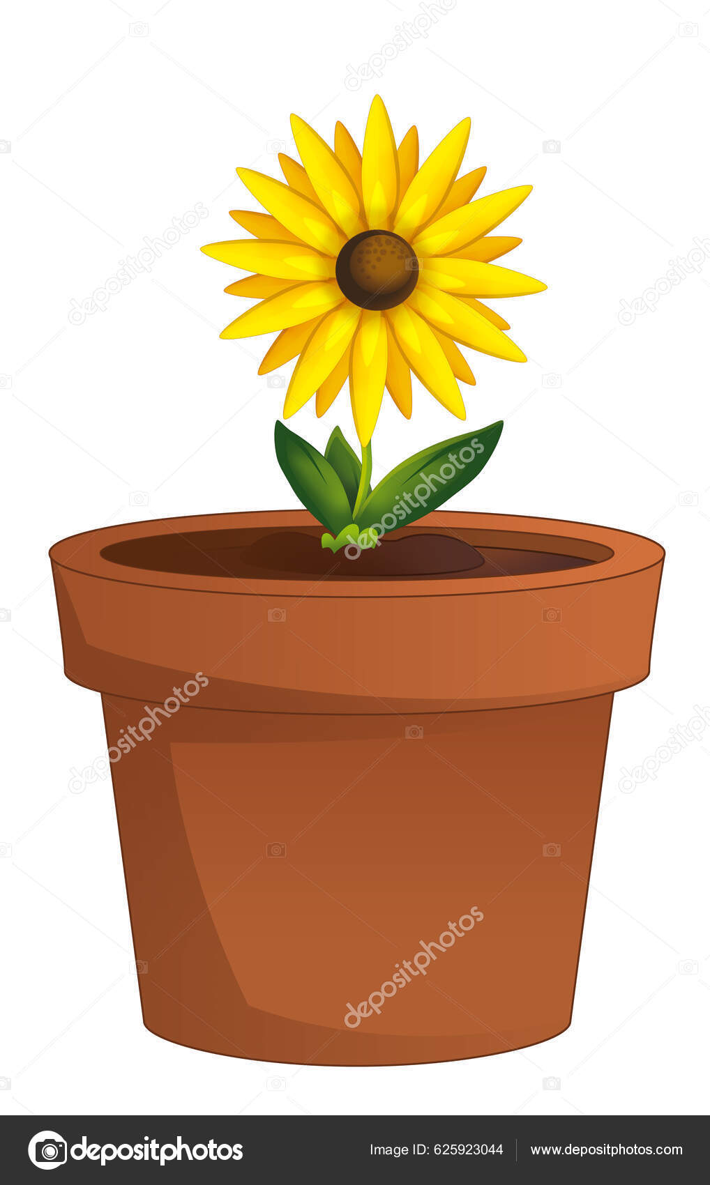 Cartoon Scene Clay Traditional Pot Flower Isolated Illustration ...