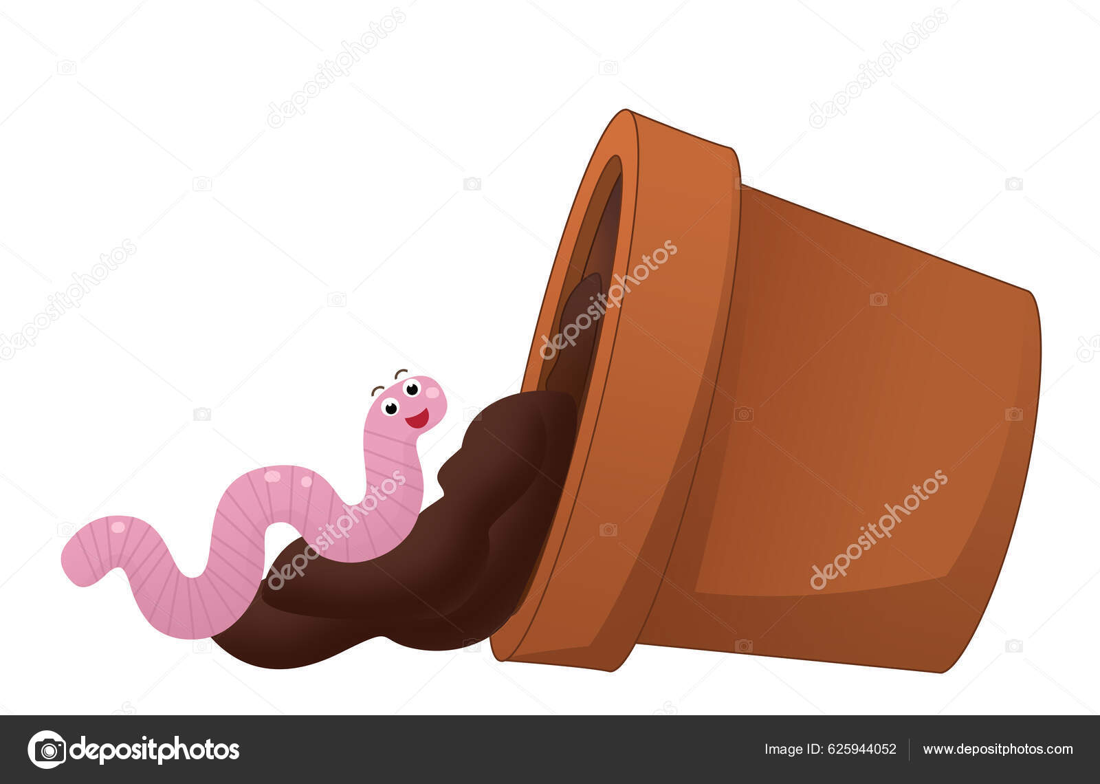 Cartoon Scene Fallen Overturned Clay Flower Pot Worm Isolated ...