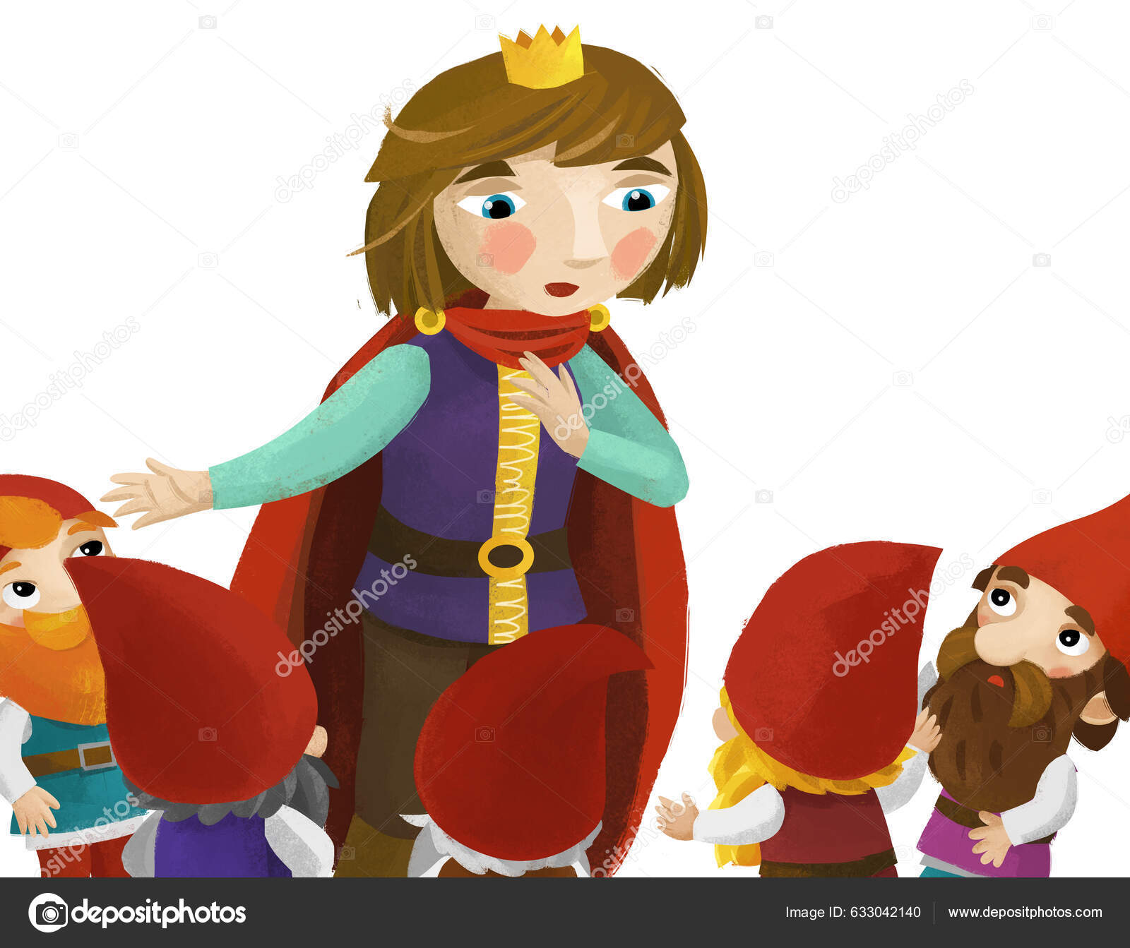 Cartoon Scene Prince Talking Dwarfs Illustration Children Stock ...