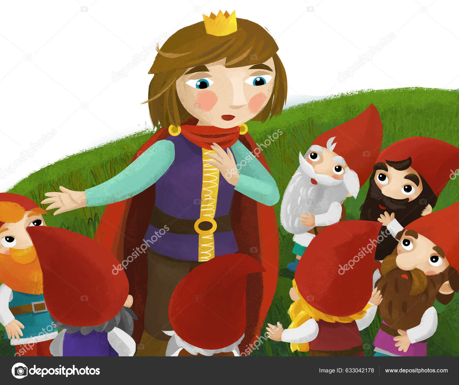 Cartoon Scene Prince Talking Dwarfs Illustration Children Stock ...