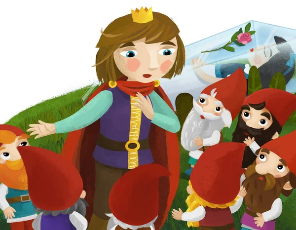 Cartoon Scene Prince Talking Dwarfs Illustration Children Stock ...