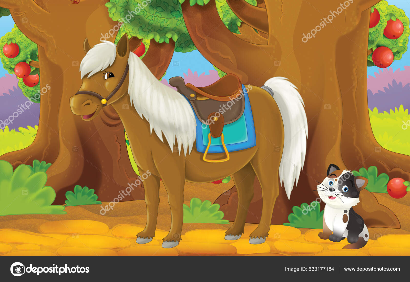 Cartoon Scene Cat Farm Illustration Children Stock Illustration by ...
