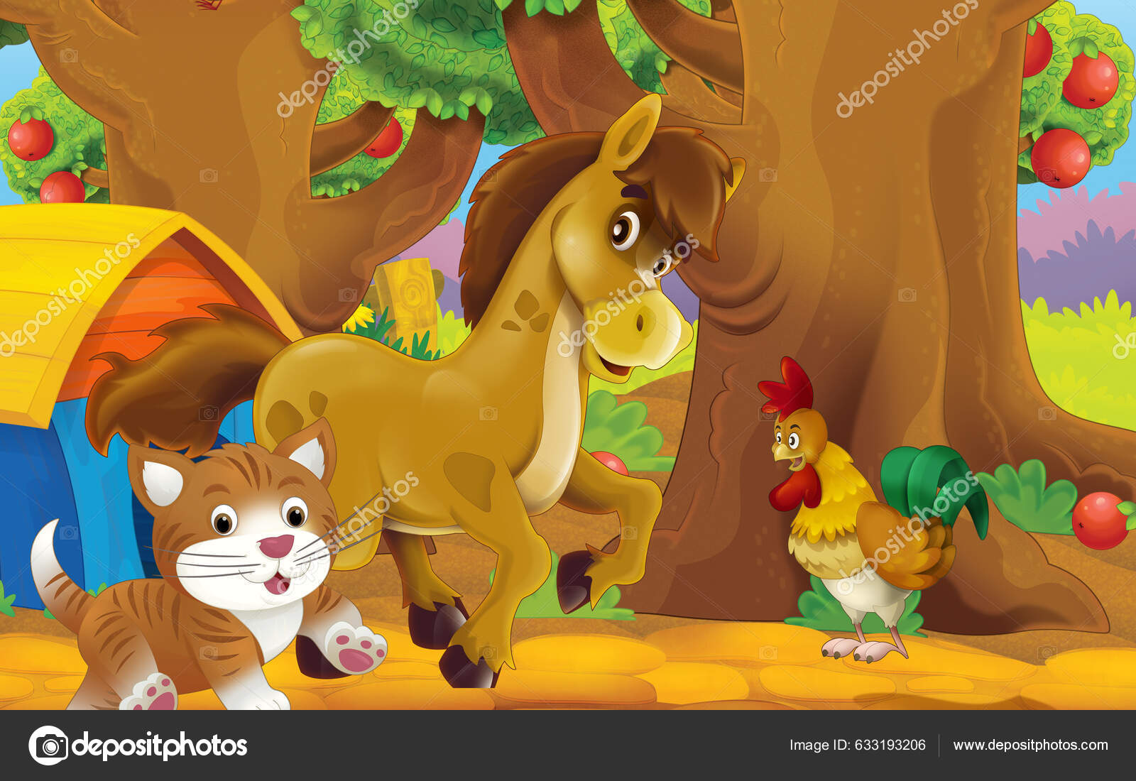Cartoon Scene Cat Farm Illustration Children Stock Illustration by ...
