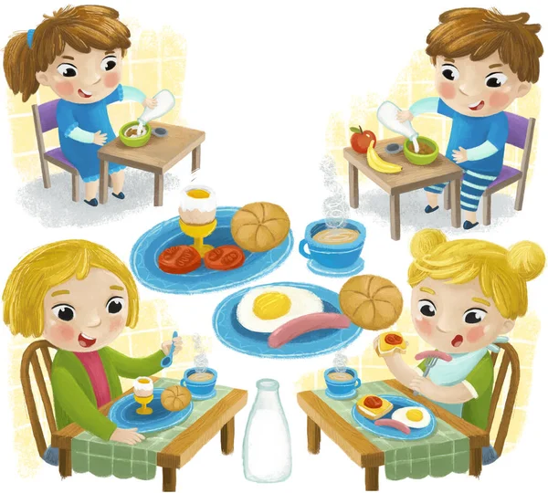 Kids Eating Breakfast Clip Art
