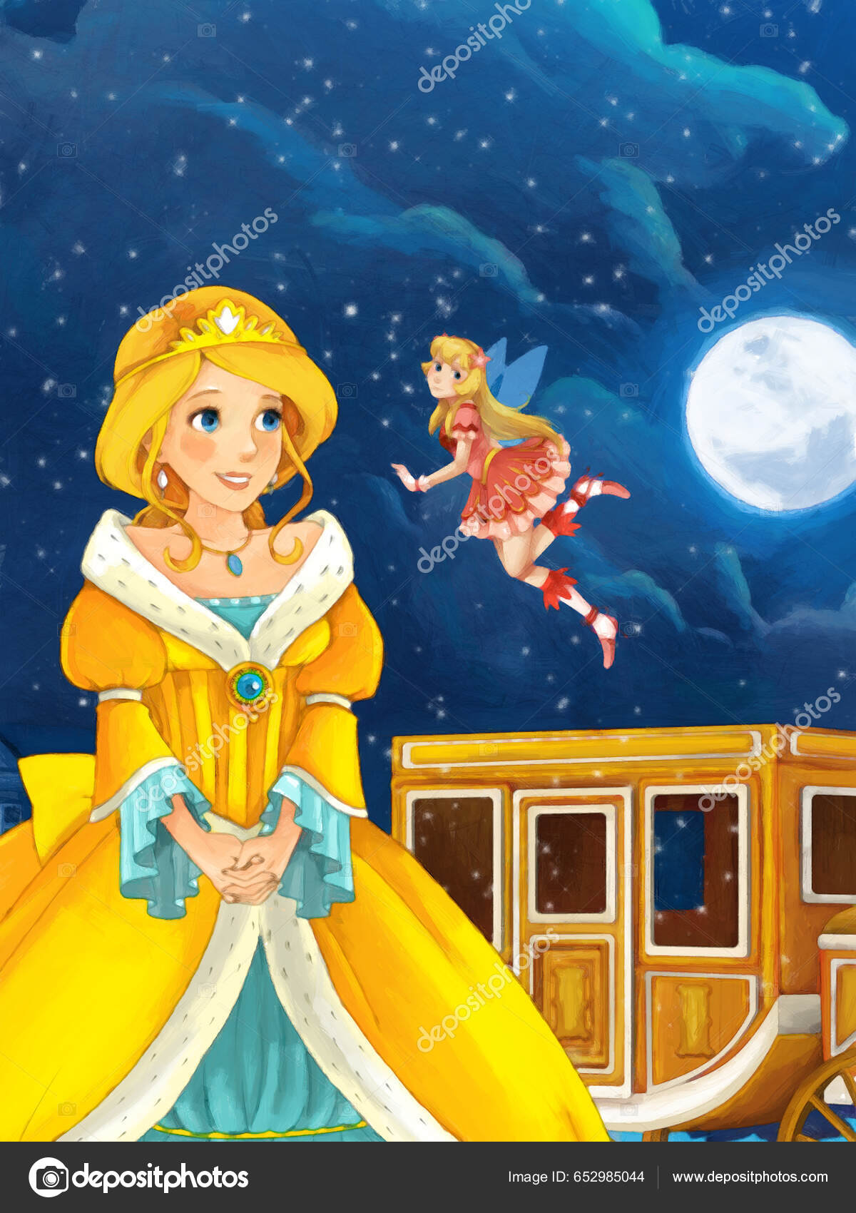 Cartoon Scene Princess Castle Illustration Children Artistic Painting ...
