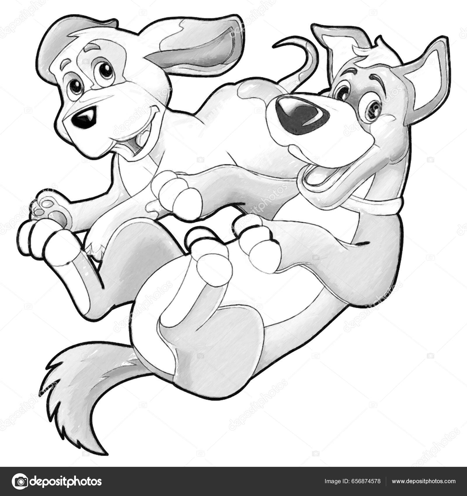Sketch Cartoon Scene Happy Farm Dog Having Fun Illustration Kids Stock ...