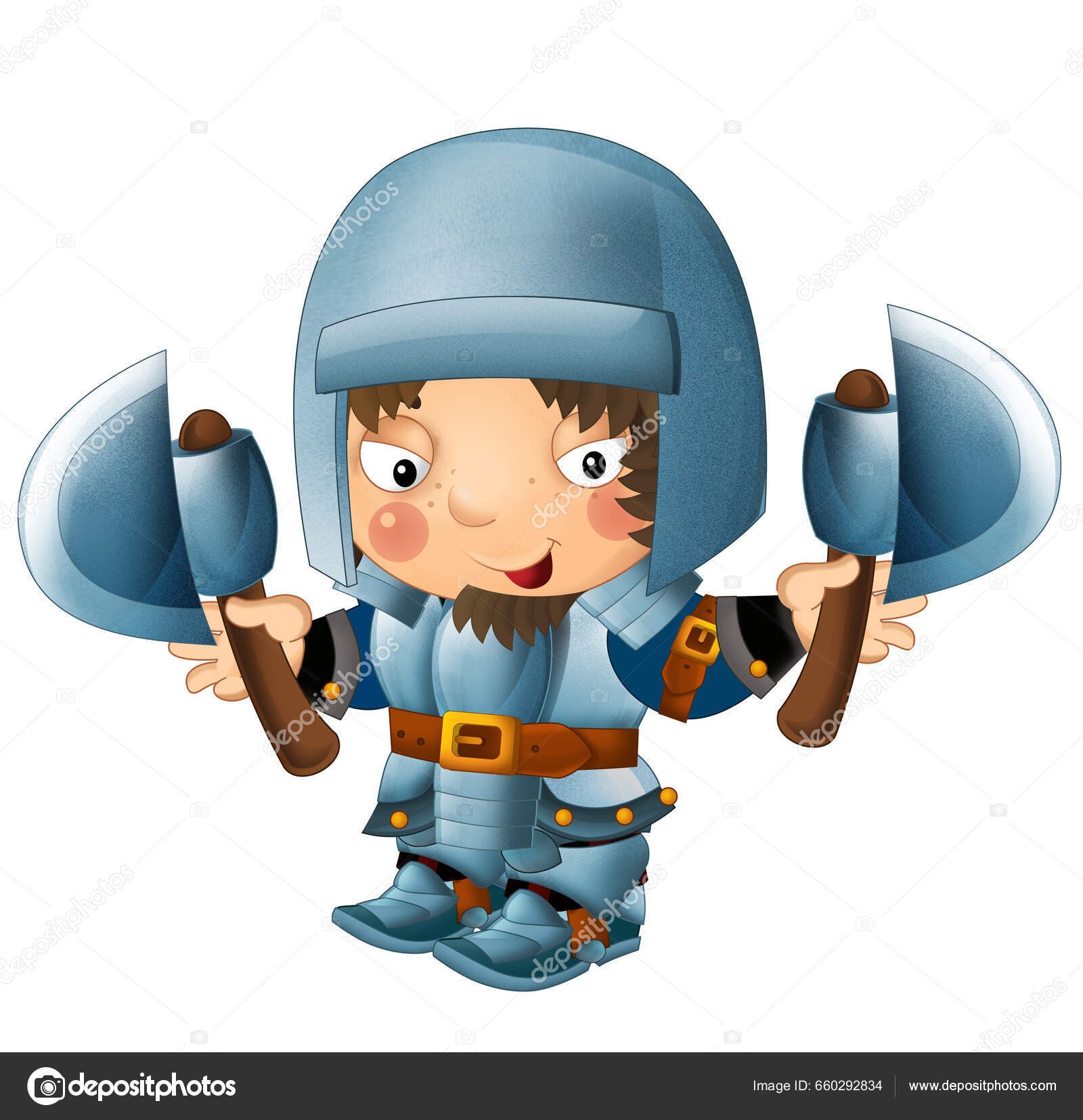 Scena Cartone Animato Con Cavaliere Felice Medievale Armatura Isolato ...