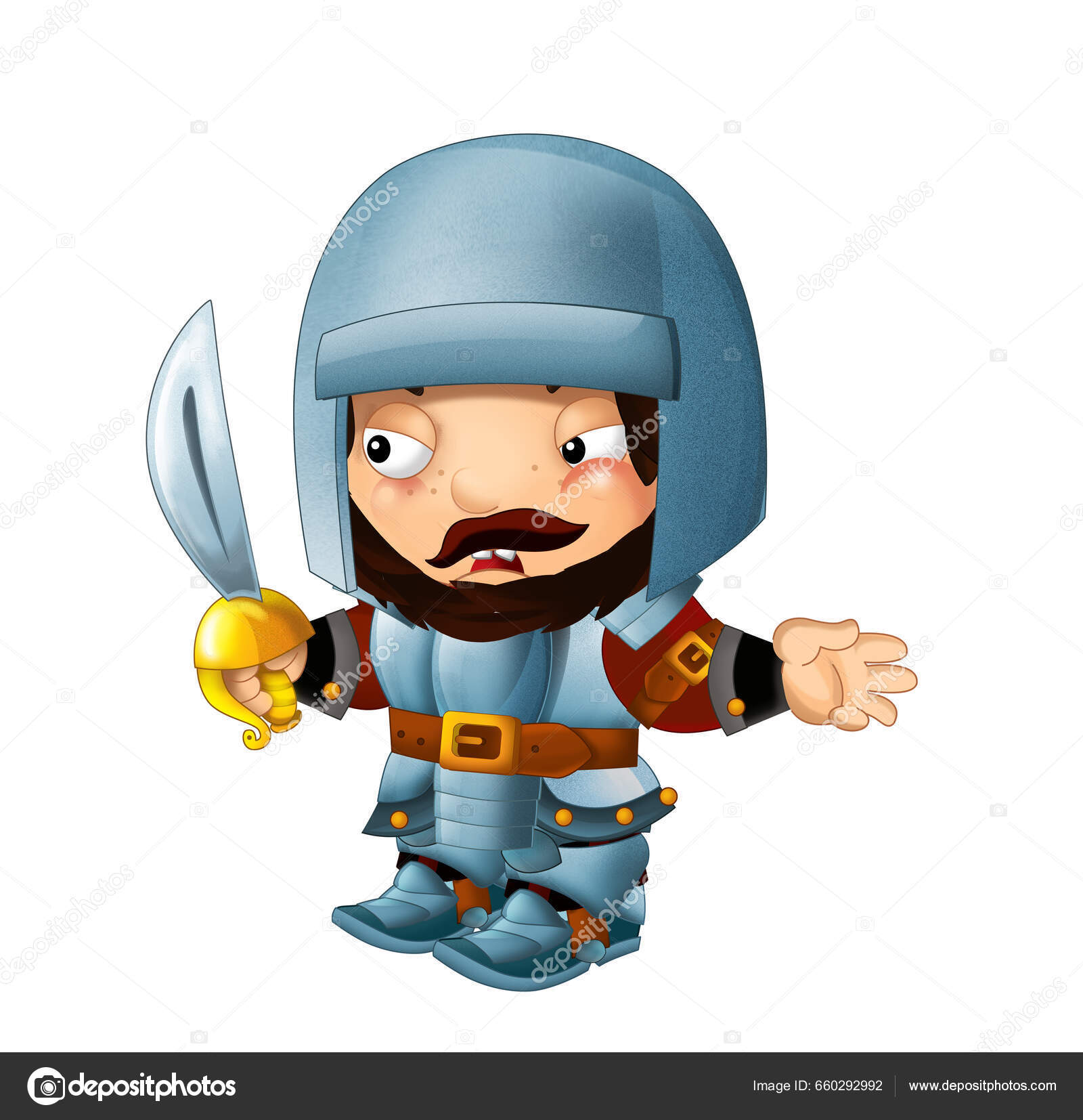 Cartoon Scene Medieval Happy Knight Armor Isolated Illustration Kids ...