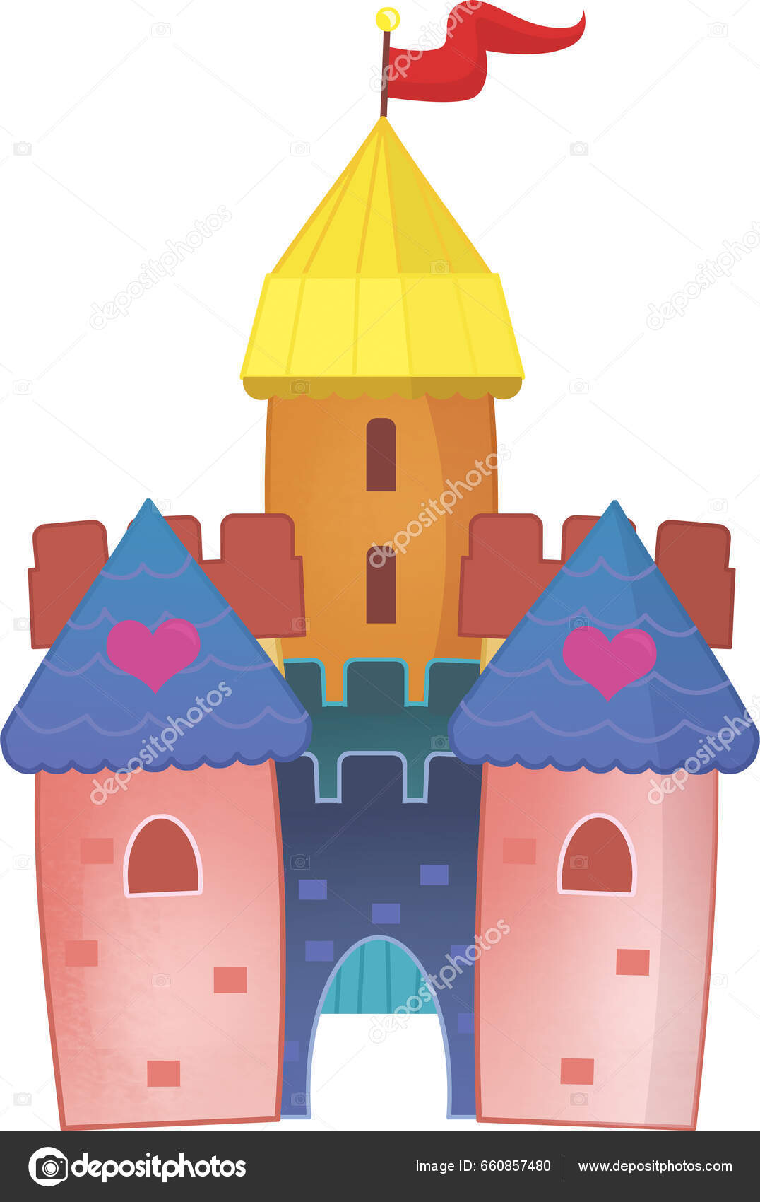 Dibujo Animado Hermoso Colorido Castillo Medieval Ilustración Para ...