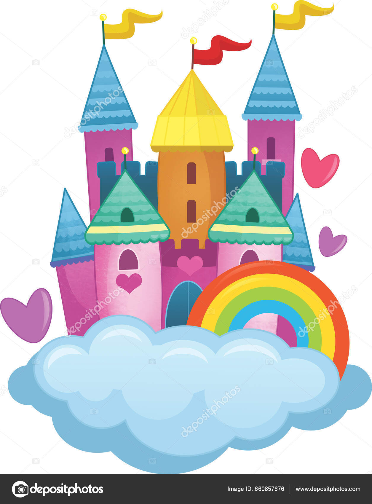 Dibujo Animado Hermoso Colorido Castillo Medieval Ilustración Para ...